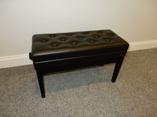 Adjustable Leather Duet Piano Stool With Storage in Polished Black With ...