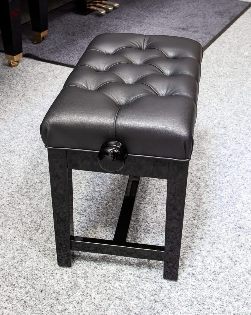 Adjustable Leather Concert Piano Stool in Polished Black with Button ...