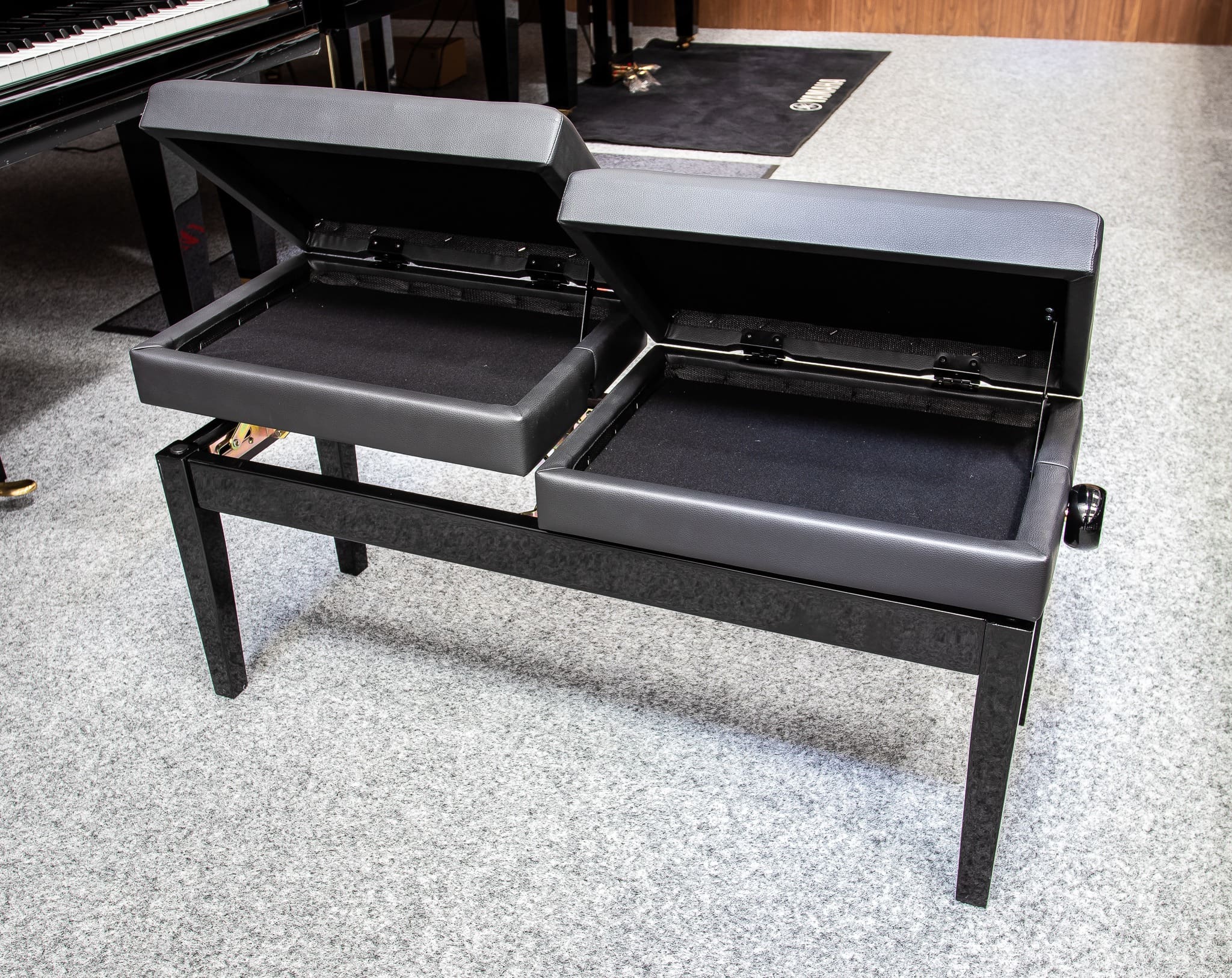 Adjustable Leather Duet Piano Stool With Storage - Polished Black ...