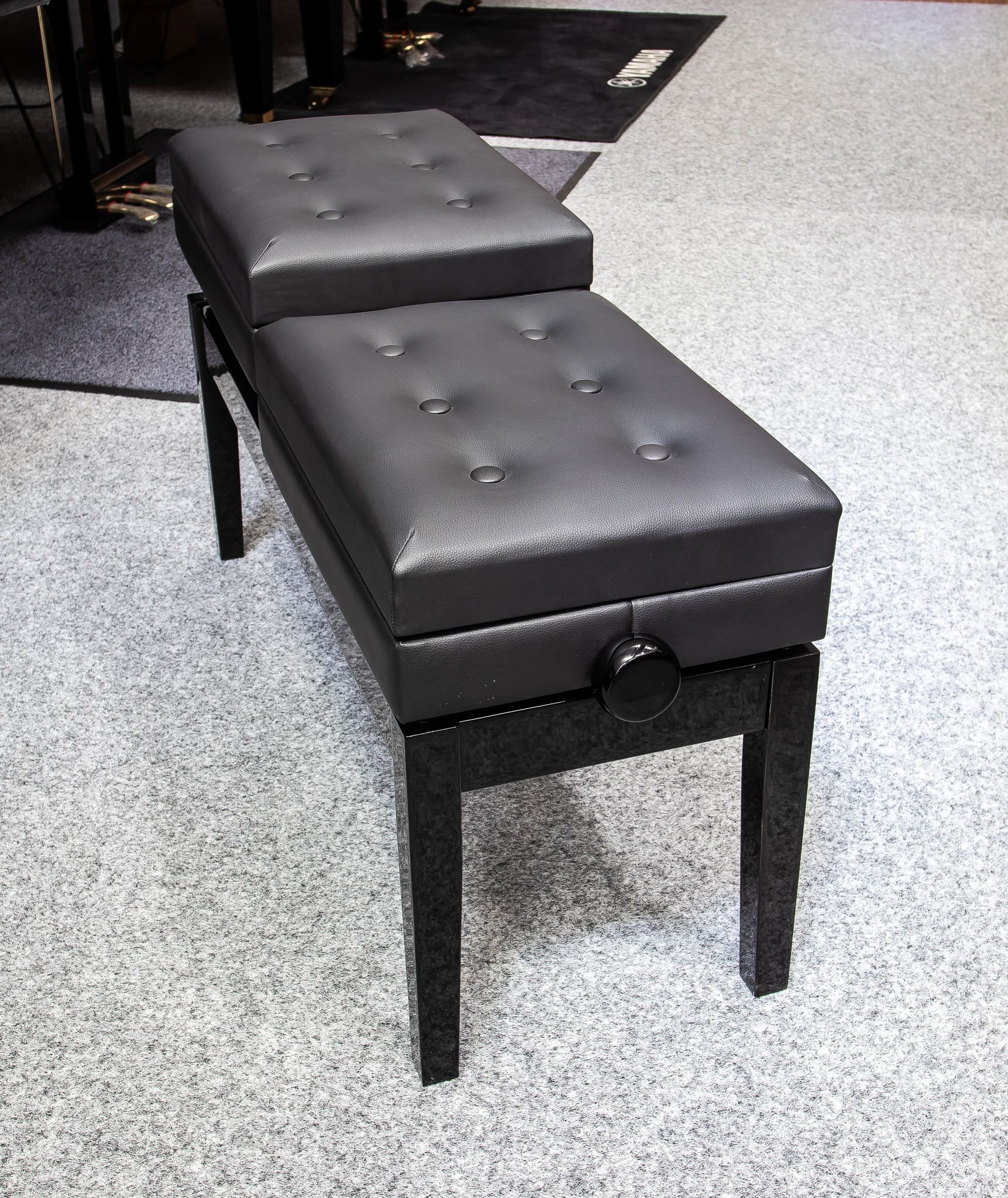 Adjustable Leather Duet Piano Stool With Storage - Polished Black ...