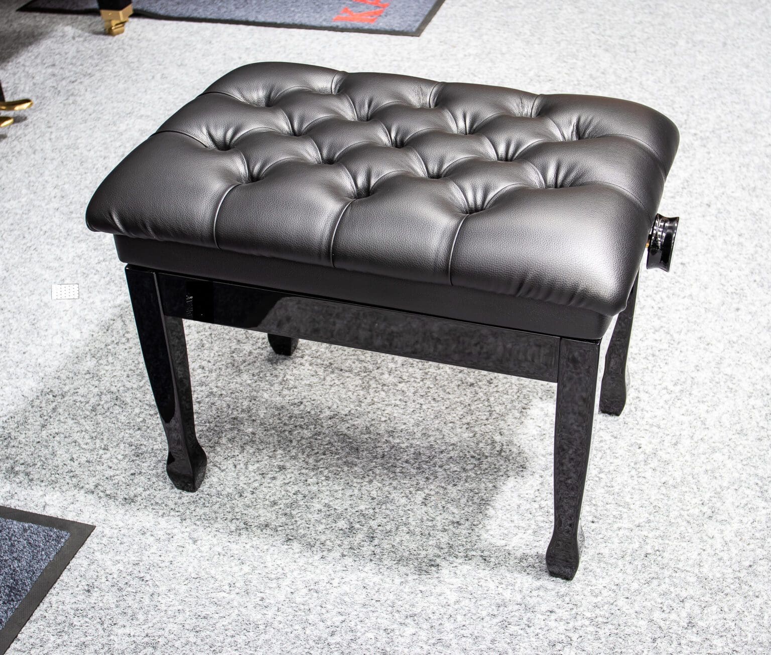 Adjustable Leather Piano Stool in Polished Black With Button Top ...